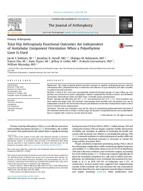 Pdf Successful Closed Reduction Of A Dislocated Constrained Total Hip Arthroplasty A Case