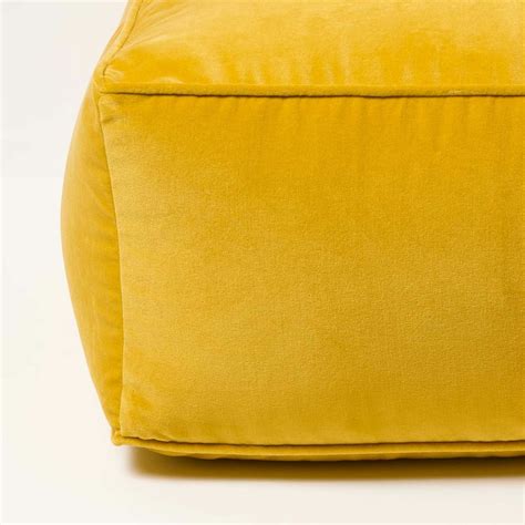 Mustard Yellow Velvet Pouffe Bean Cube