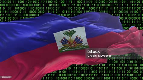 아이티 국기 이진 코드가 있는 매트릭스 디지털 배경에 3d 사실적인 물결 깃발 0명에 대한 스톡 사진 및 기타 이미지 0명 국기 기 Istock