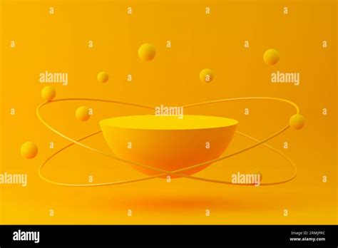 Floating Yellow Sphere Podium Platform Or Pedestal With Rings And