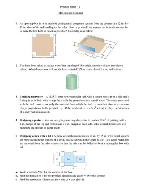 Practice Sheet 2 Maxima And Minima Pdf Rectangle Mathematical Concepts