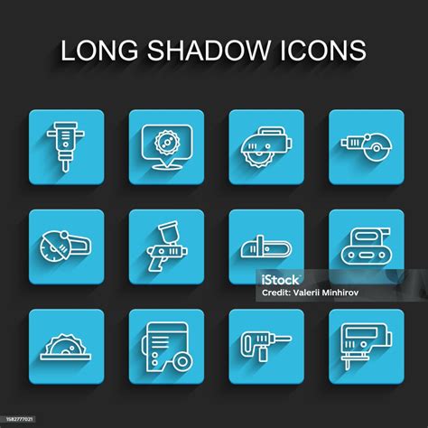 세트 라인 전기 원형 톱 발전기 건설 착암기 드릴 머신 퍼즐 페인트 스프레이 건 대패 도구 및 전기 톱 아이콘 벡터 각도에 대한 스톡 벡터 아트 및 기타 이미지 Istock