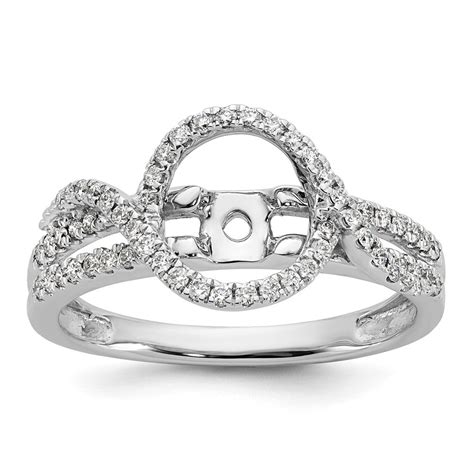 14k White Gold Peg Set Diamond Semi Mount Halo Engagement Ring Goldia
