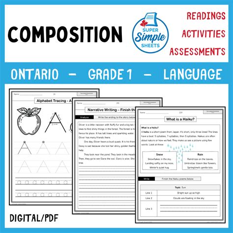 New 2023 Ontario Language Grade 1 Composition Super Simple Sheets