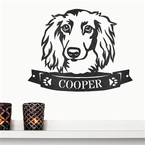 Dachshund Face Long Haired Custom Name Metal Art Wall Sign Etsy