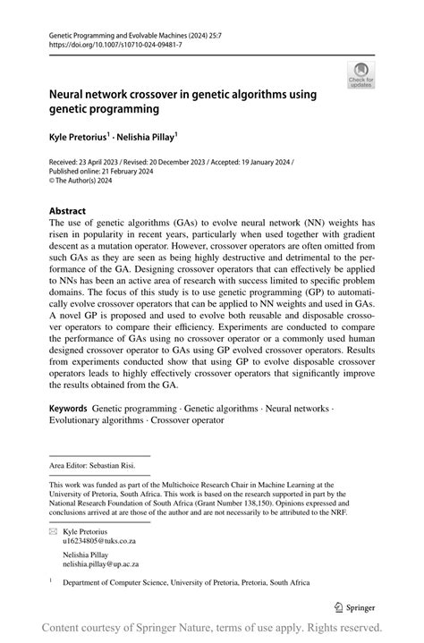 Pdf Neural Network Crossover In Genetic Algorithms Using Genetic Programming