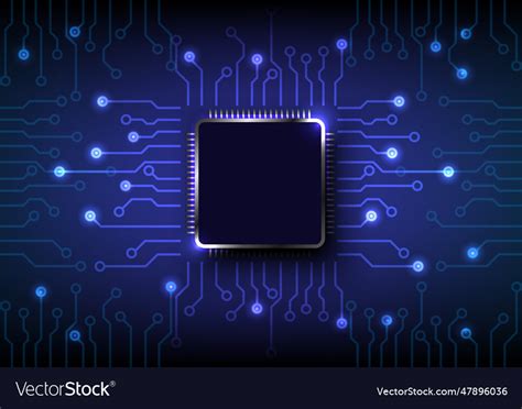 Futuristic Microchip Cpu Circuit Board Blue Light Vector Image