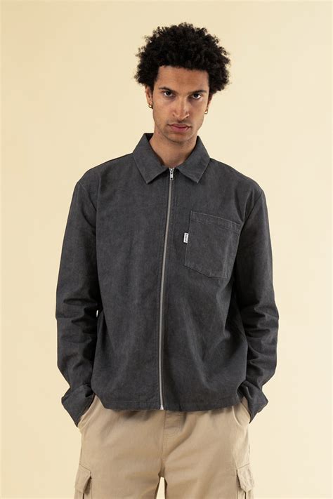 Charcoal Acid Wash Zip Overshirt Bound