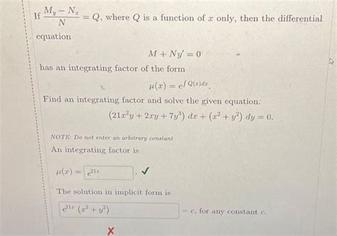 Solved If NMyNx Q Where Q Is A Function Of X Only Then Chegg Com