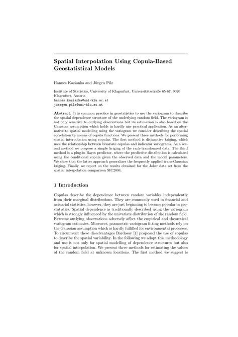 Pdf Spatial Interpolation Using Copula Based Geostatistical Models