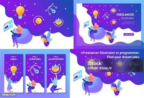 설정 템플릿 디자인 문서 방문 페이지 애플 리 케이 션 설계 아이소메트릭 여자 디자이너 작품 무 꿈 디자인을 만듭니다 쉽게 편집 하 고 사용자 지정 개발에 대한 스톡 벡터