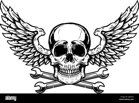 Winged Skull With Crossed Wrenches Design Element For Emblem Sign