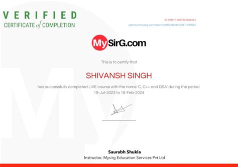 Shivansh Singh On Linkedin Certified Cprogramming Cpp Dsa Newskills