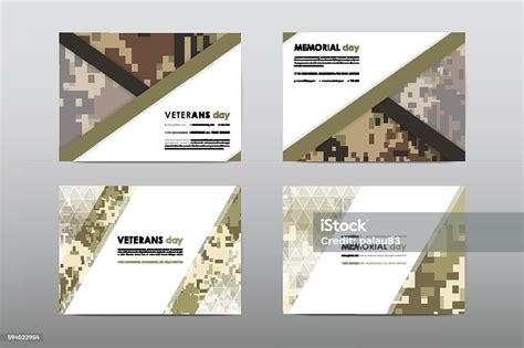 재향 군인의 날 브로셔 세트 카키 스타일의 포스터 템플릿 Us Veterans Day에 대한 스톡 벡터 아트 및 기타 이미지 Us Veterans Day 국가 관광