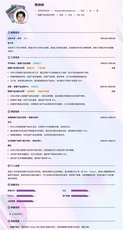 数据分析师简历 数据分析师简历模板在线制作 熊猫简历