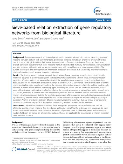 Pdf Sieve Based Relation Extraction Of Gene Regulatory Networks From Biological Literature