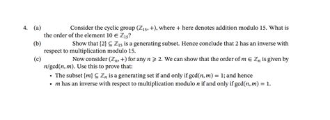 Solved A Consider The Cyclic Group Z15 ﻿where ﻿here