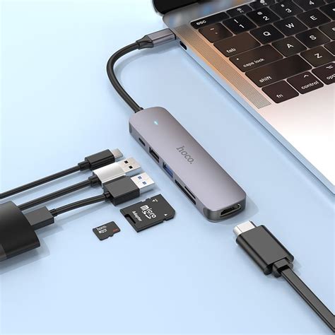 Переходник адаптер Hoco Hb28 100 W Usb Hub для Hdtv зарядка Type C Тройник с Usb