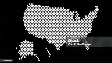 미국의 흑백 육각형 픽셀 지도입니다 벡터 일러스트 레이 션 미국 육각형 지도입니다 개념에 대한 스톡 벡터 아트 및 기타 이미지 개념 검은색 경계 Istock
