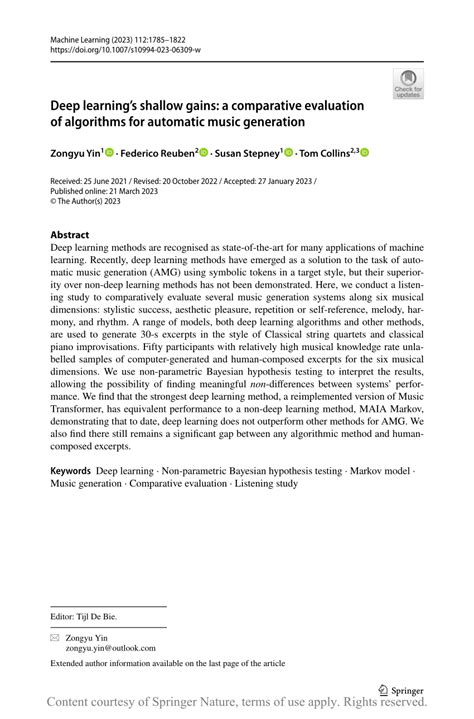 Pdf Deep Learnings Shallow Gains A Comparative Evaluation Of Algorithms For Automatic Music