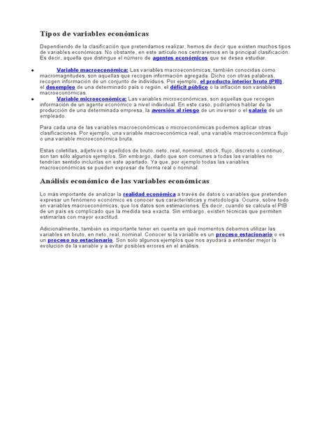 Tipos De Variables Económicas Pdf