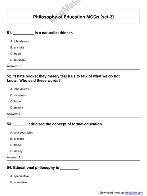 Philosophy Of Education Solved Mcqs Set 3 Pdf Philosophy Of Education Cognition
