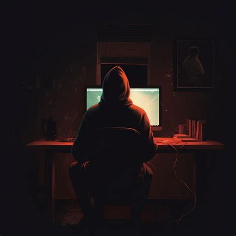 Premium Photo Hacker In A Hoodie Sitting At His Computer