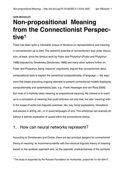 Pdf Non Propositional Meaning From The Connectionist Perspective