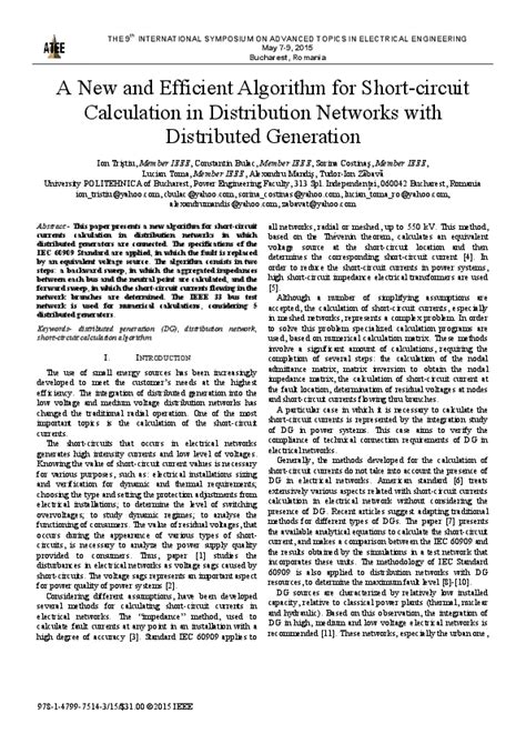 A New And Efficient Algorithm For Short Circuit Calculation In Distribution Networks With