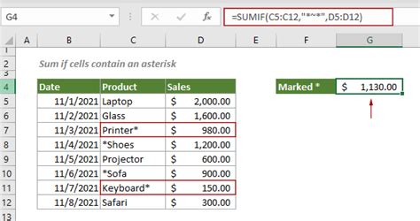 Sum If Cells Contain An Asterisk In Excel