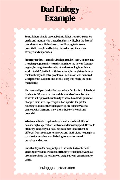 Eulogy Template For Father Eulogy Generator
