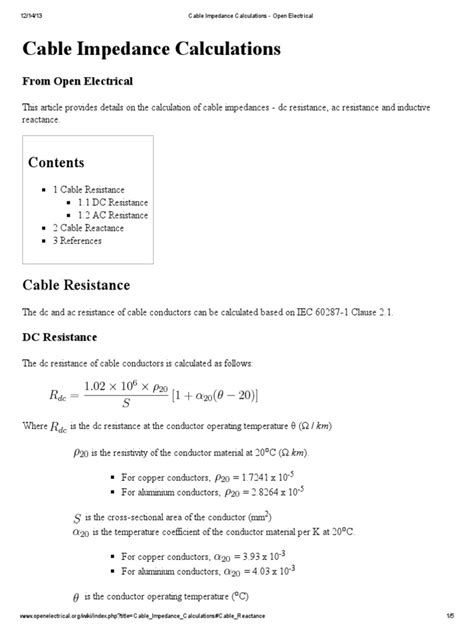 Cable Resistance And Reactance Calculations Open Electrical Electrical Conductor Electrical