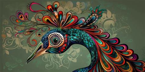 Peacock Head With Colorful Tribal Patterns Stock Illustration