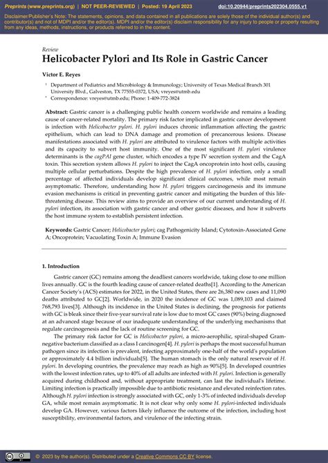 Pdf Helicobacter Pylori And Its Role In Gastric Cancer