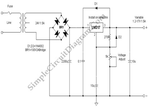 lm317 variable output 1 2 17v regulator simple circuit diagram
