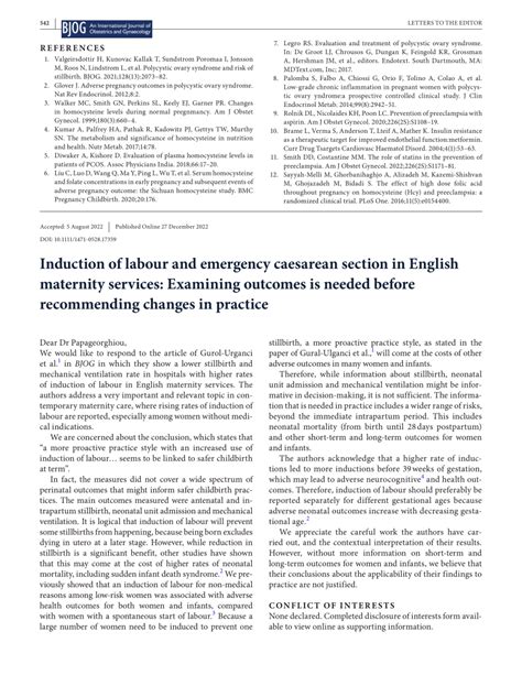 Induction Of Labour And Emergency Caesarean Section In English Maternity Services Examining