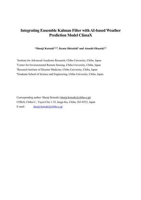 Pdf Integrating Ensemble Kalman Filter With Ai Based Weather Prediction Model Climax