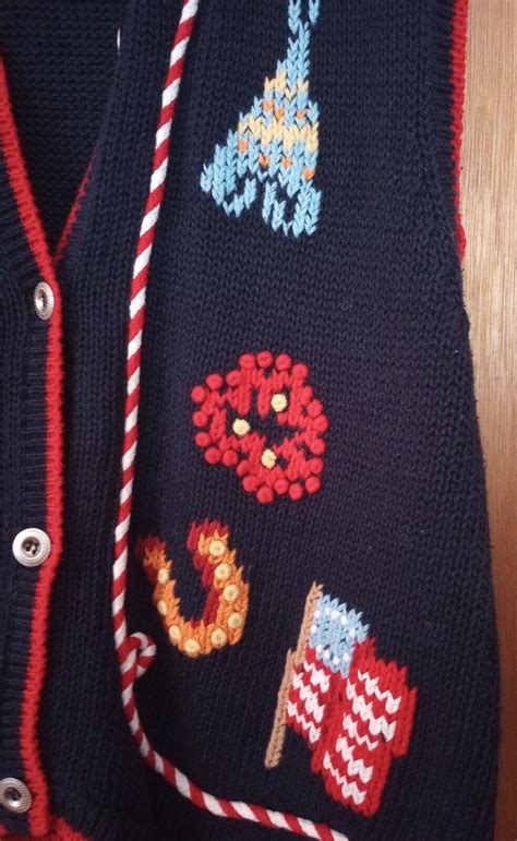 Eagles Eye Sweater Vest Size L 90s Patriotic Blue Bu Gem