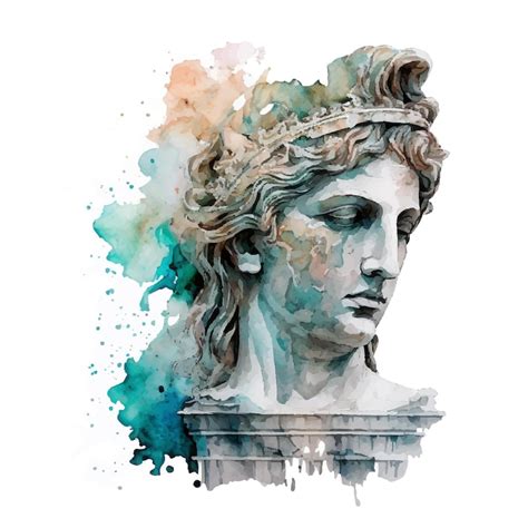 Arte Contemporáneo Con Ilustración De Acuarela De Cabeza De Estatua