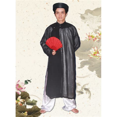 Áo dài nam truyền thống xưa tứ thân màu Đen kèm mấn đội đầu Áo dài the thầy đồ biểu diễn văn