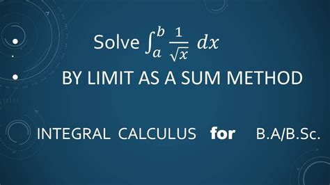 Integral Calculus Riemann Integral Limit As A Sum Int A B Frac