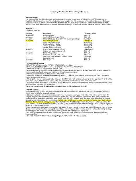 คู่มือ Ton Conducting Threshold Odor Number Analysis Exposures Pdf Odor Dishwasher