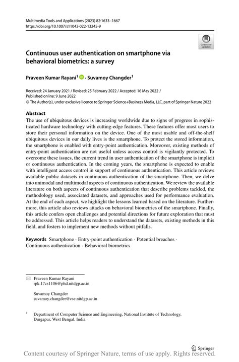 Continuous User Authentication On Smartphone Via Behavioral Biometrics