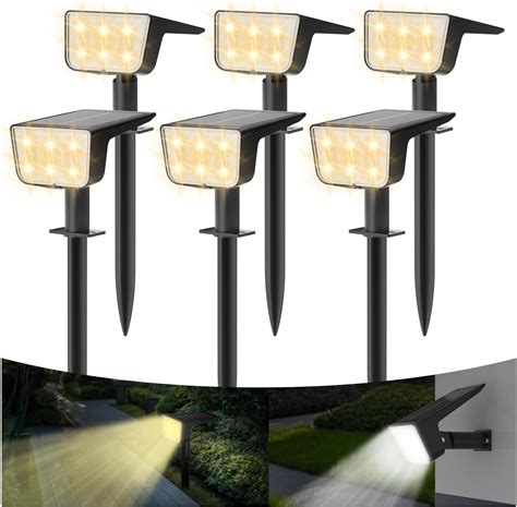 Solar Spot Lights Outdoor 6 Pack Solar Lights Outdoor IP67 Waterproof 2 Lighting Modes Warm