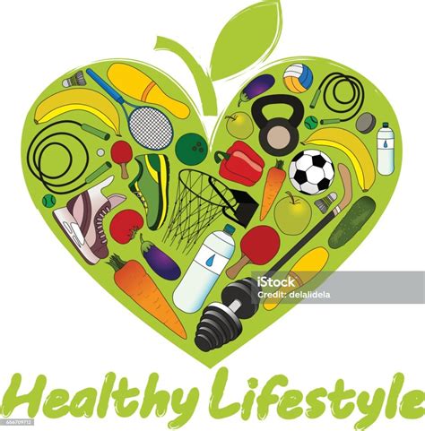 항목을 흰색 배경에 마음에 건강 식품 건강 한 라이프 스타일 개념 스포츠 Sport Set에 대한 스톡 벡터 아트 및 기타 이미지 Sport Set 건강관리와 의술