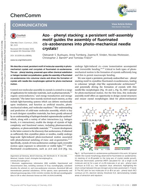 Pdf Azo⋯phenyl Stacking A Persistent Self Assembly Motif Guides The