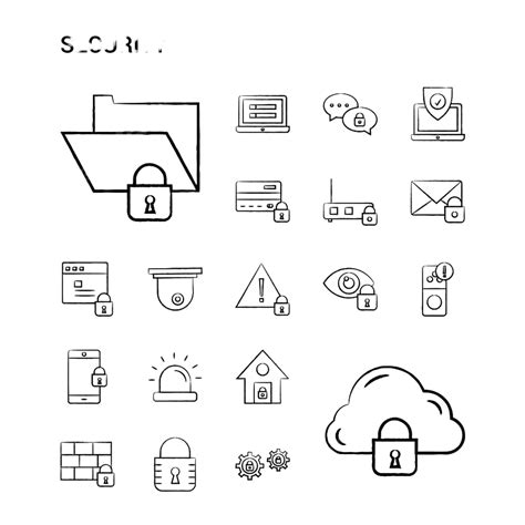 보안 손으로 그린 아이콘 설정 스타일 인터넷 상징 Png 일러스트 및 벡터 에 대한 무료 다운로드 Pngtree