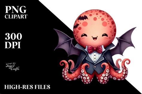 Funny Cute Octopus Dressed As A Vampire Clipart
