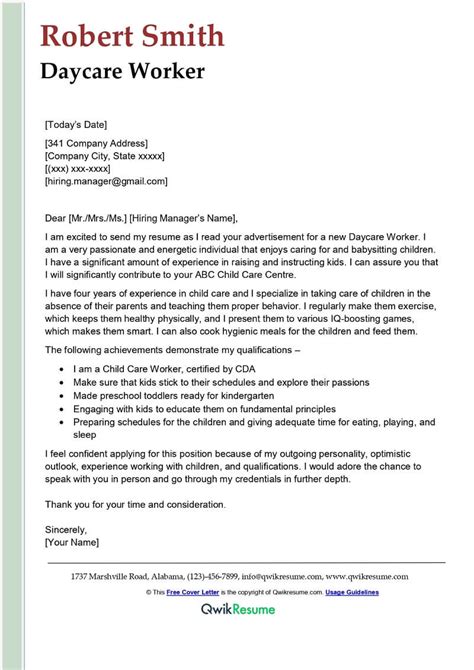 Daycare Cover Letter Infoupdate Org