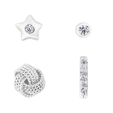 Simply Silver Sterling Silver 925 4 Pack Mismatch Stud Earring